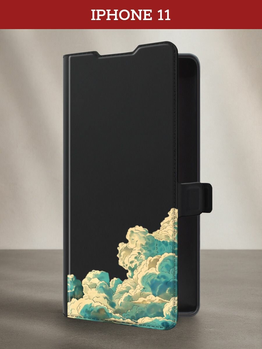 Чехол-книжка на Apple iPhone 11 / Айфон 11 с принтом Ночное небо и облака, черный