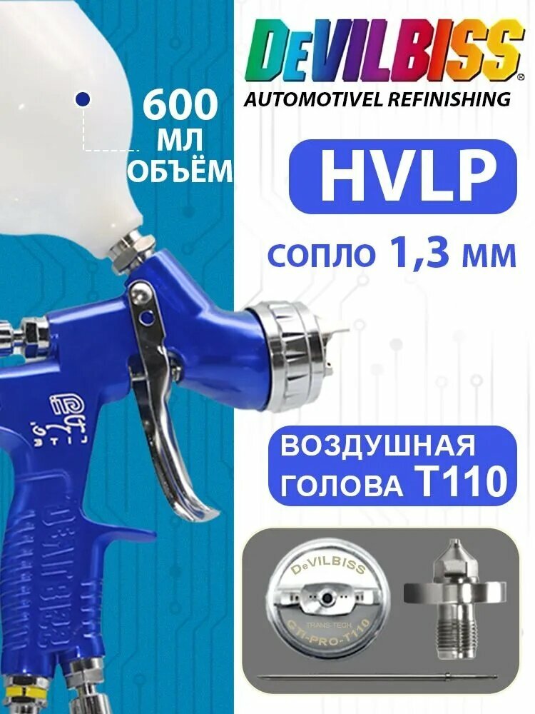Краскопульт пневматический DEVILBISS GTI PRO LITE Т110 1.3mm