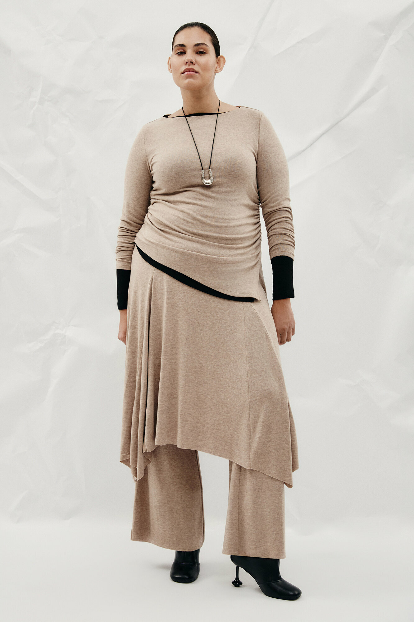 Лонгслив Befree Plus size, размер 3XL, , серо-бежевый — фото 1