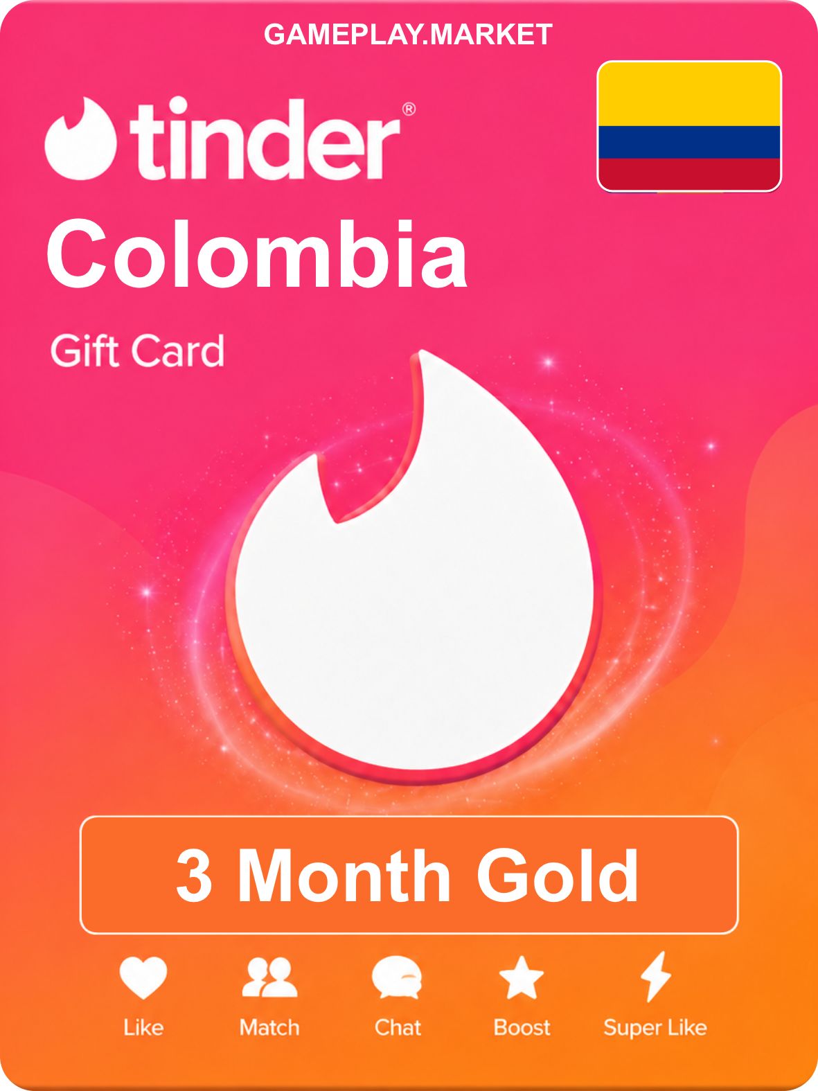 Подарочная карта Tinder Gold 3 месяца подписки / Для аккаунта Колумбии / Оригинальный цифровой код