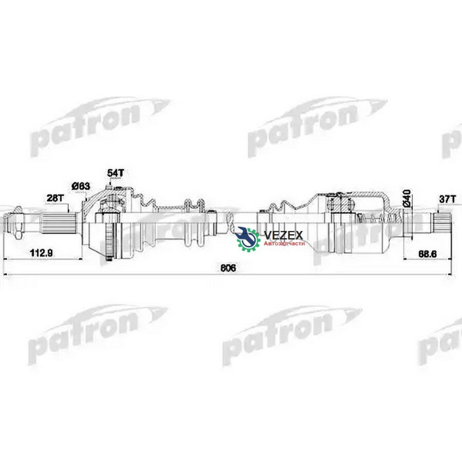 PATRON PDS0084 Полуось лев FIAT Ducato, PEUGEOT Boxer 1.9-2.5D/TD ME5/ML 94> 1.4Q +ABS колеса R15, Z 37 в КПП