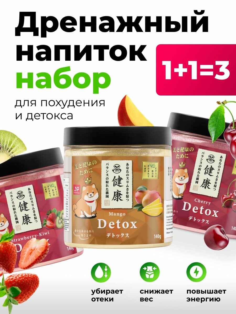 Детокс, дренажный напиток для похудения, коктейль от отеков, detox, набор 3 банки