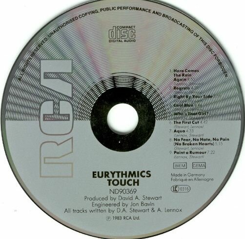 CD диск Eurythmics - Touch UK&EU 1983 mint nm — фото 1