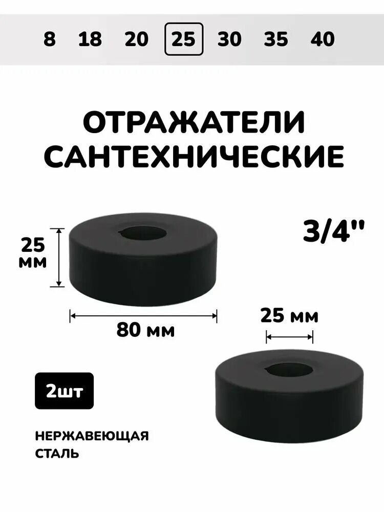 Отражатель для смесителя, отражатель для полотенцесушителя, сантехнический, глубокий, черный, круглый, 3/4, 2 шт, заглушки, декоративные накладки, монтажные кольца