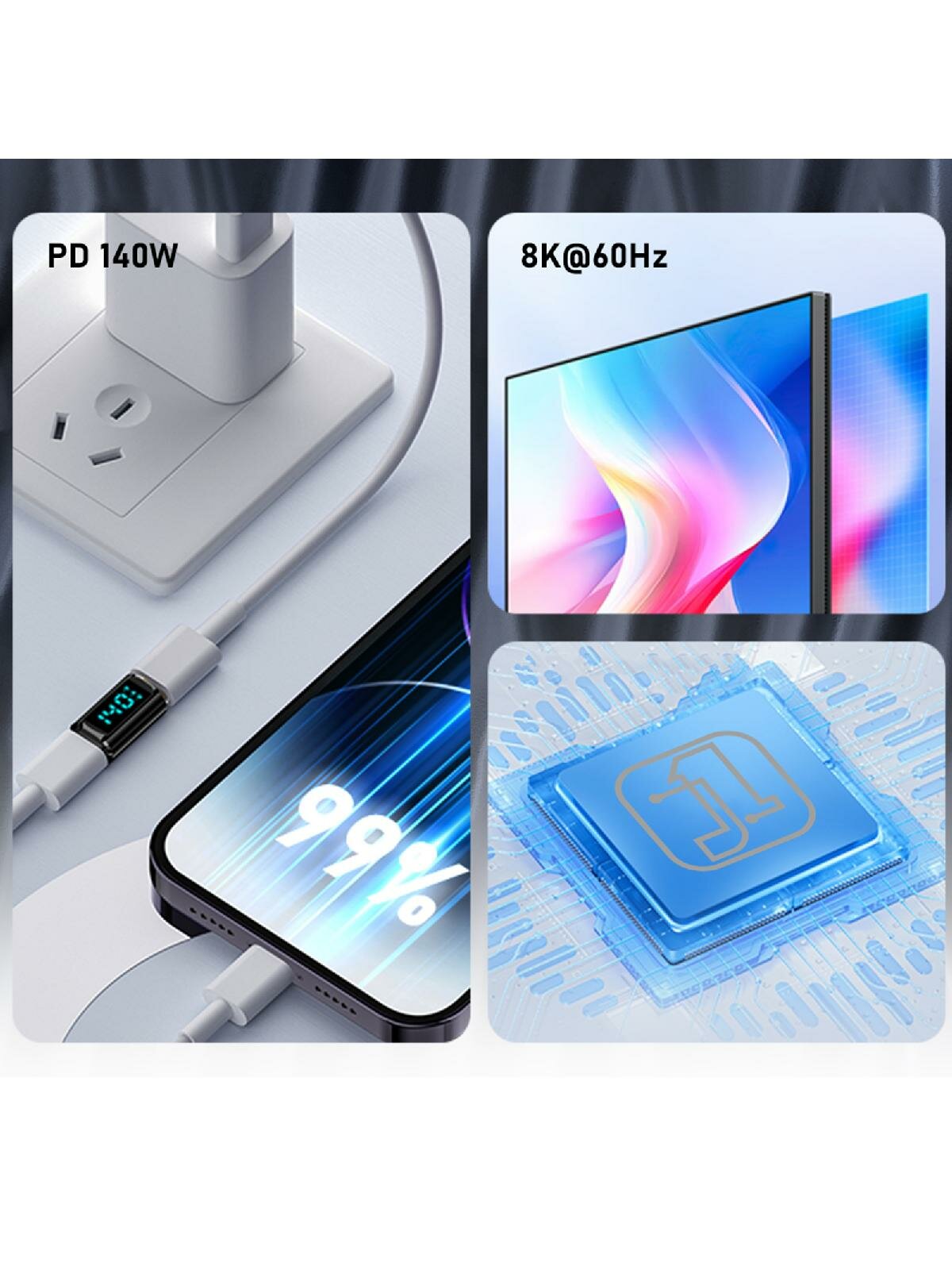 Мощный Переходник USB Type C от женщины к мужчине со светодиодным индикатором зарядки