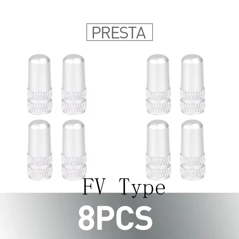 8шт колпачков для клапанов Presta FV, серебристые, белые