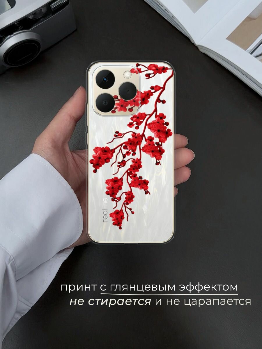 Силиконовый чехол на Realme 15T / Реалми 15Т с принтом Красная веточка сакуры — фото 1