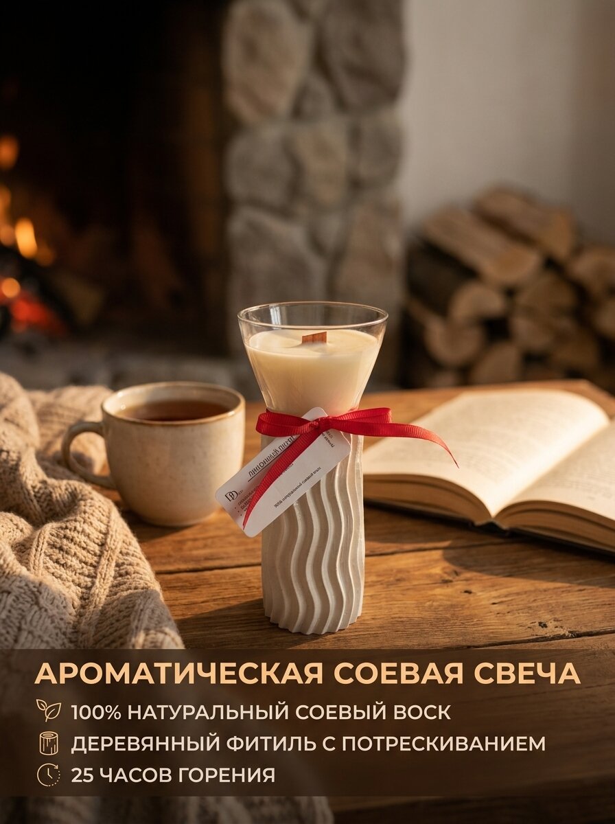 Свеча ароматическая DD&Co "Лимонный пирог" в стекле, соевый воск, ручная работа, 100 мл