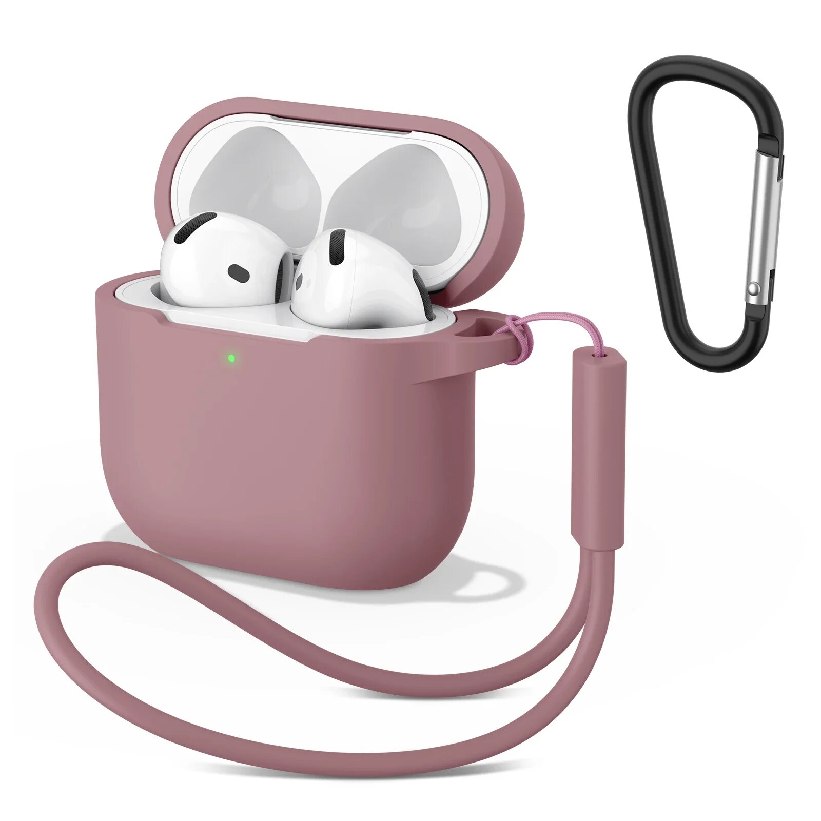 Силиконовый чехол для AirPods с карабином, розовый