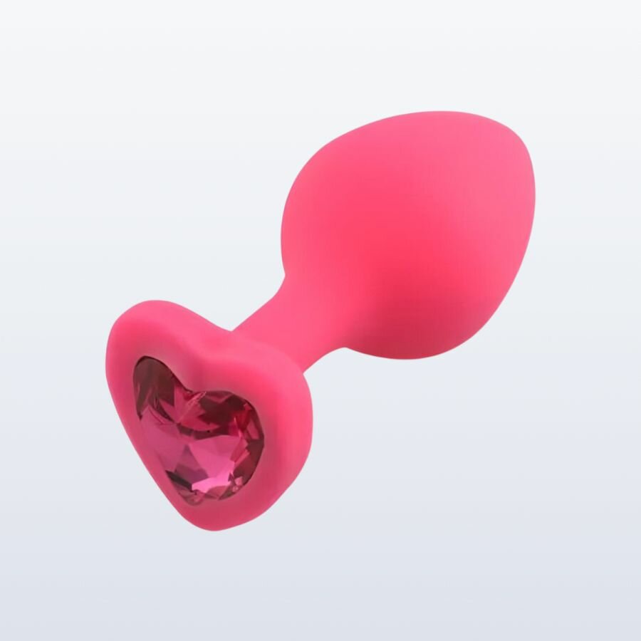 Play Secrets Silicone Butt Plug Heart Shape Medium, розовый/ярко-розовый. Средняя анальная пробка с кристаллом в форме сердца