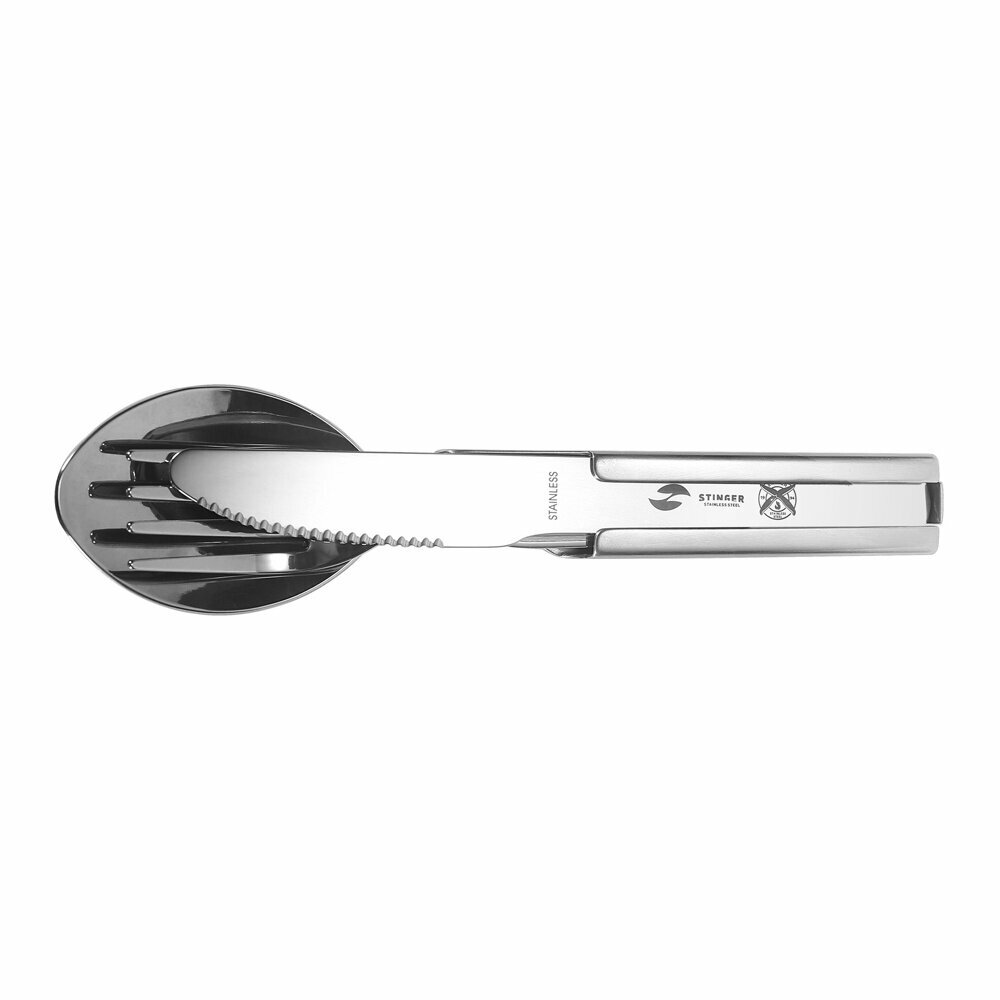 Stinger SET-K704F-SS Набор столовых приборов для кемпинга, 190 мм, 4 функции, нержавеющая сталь, серебристый