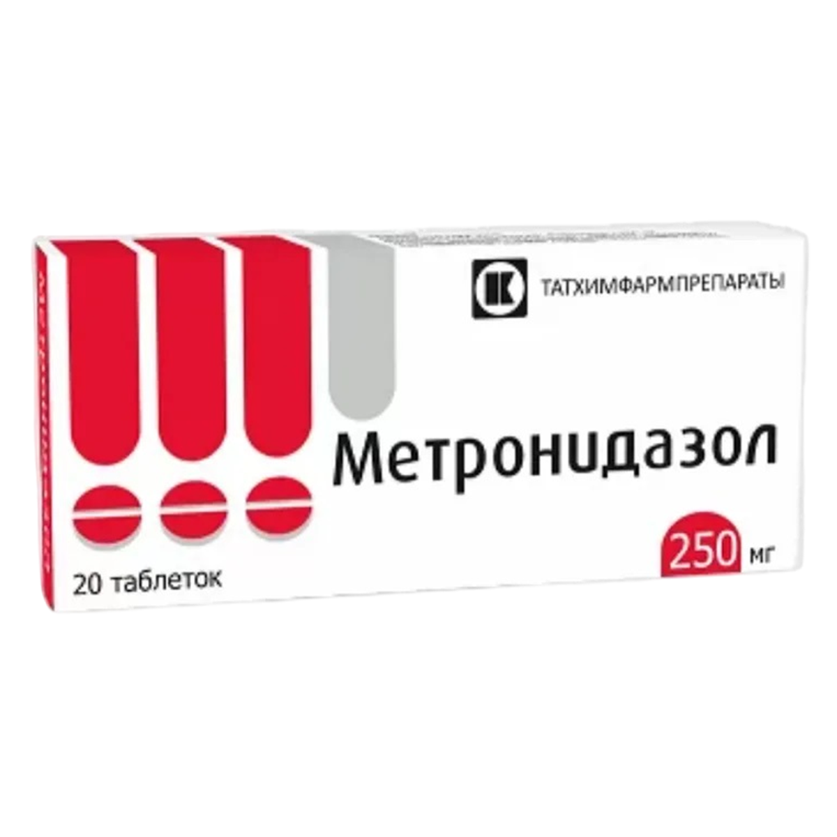 Метронидазол, таблетки 250 мг, 20 шт.