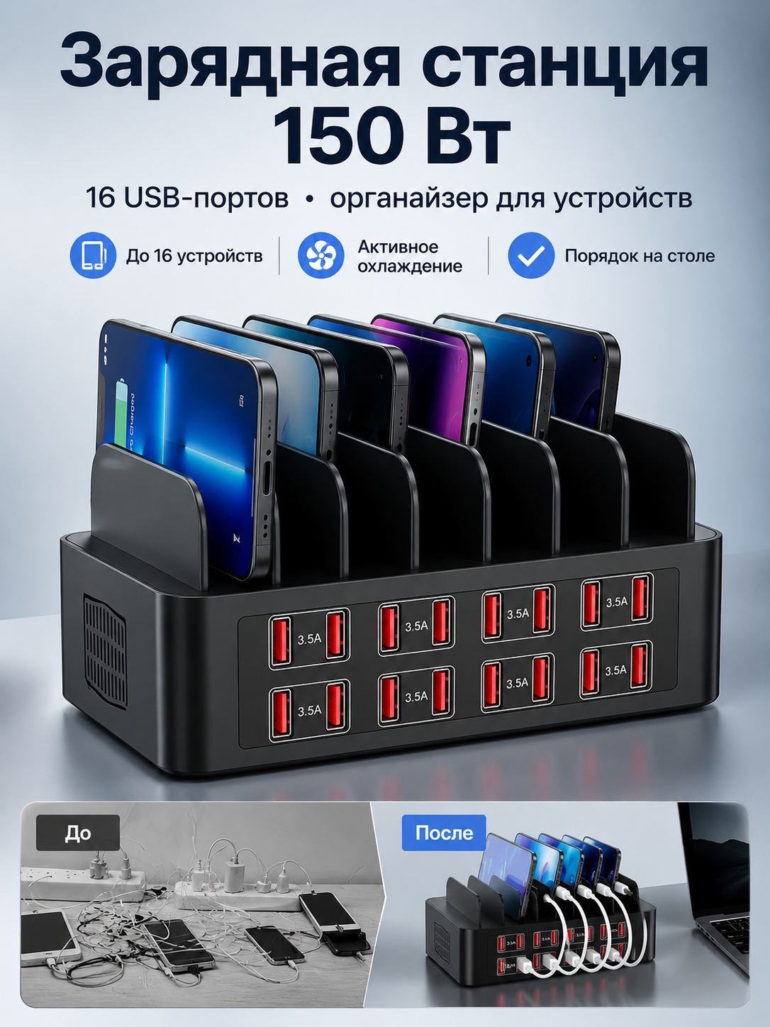 Мощное зарядное устройство для мобильного телефона мощностью 150 Вт