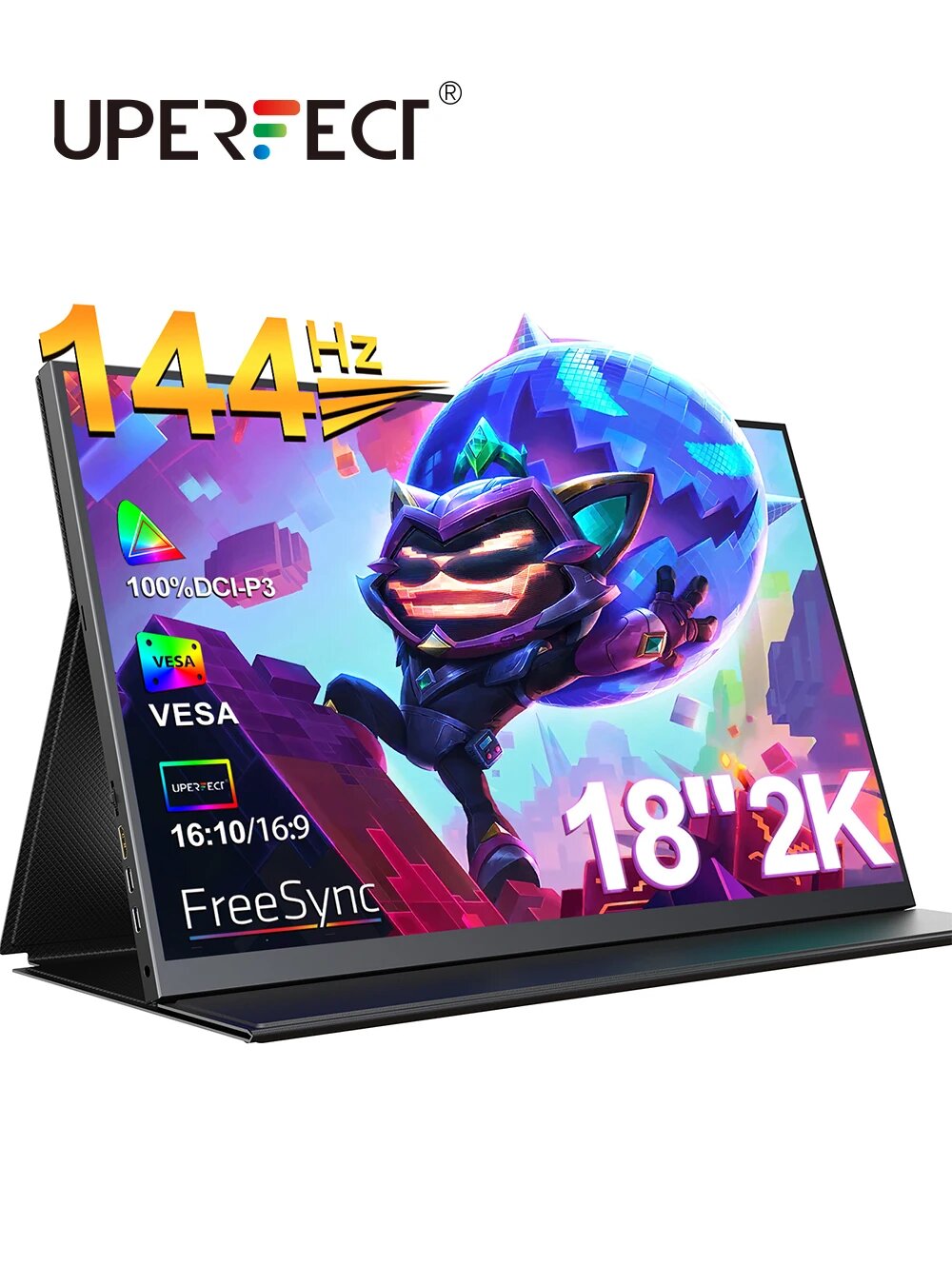 Портативный монитор UPERFECT 18 дюймов 2.5K 100% DCI-P3 144Hz Игровой дисплей IPS LCD панель Матовый мобильный экран FreeSync HDR c VESA