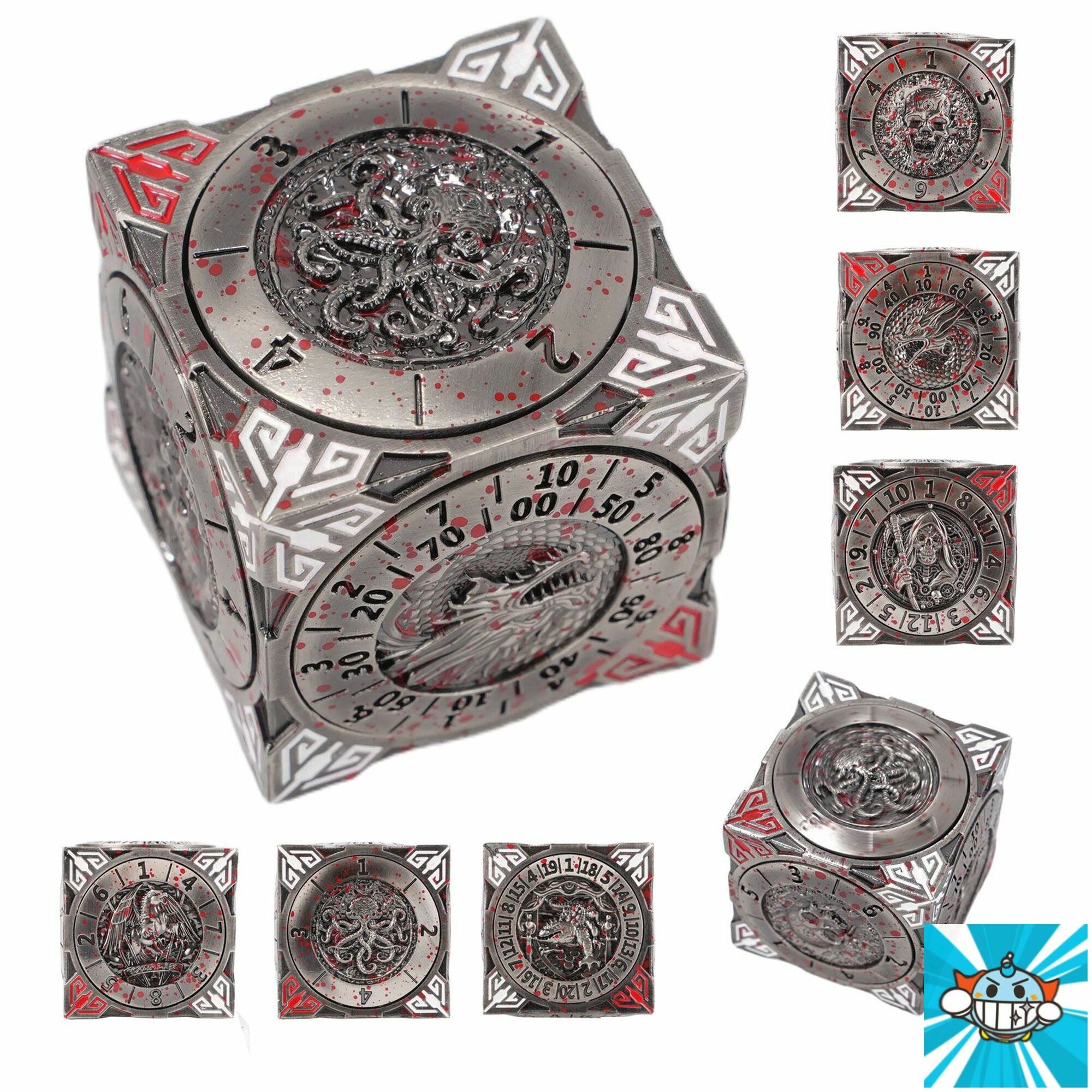 2025 Новые DND Spinner Dice, металлические кубики 7-в-1 с трехмерным облегчением для подземелий и подарков Dragons, многогранных ролевых игровых костей, аксессуаров RPG Fantasy D & D для DM & Player.