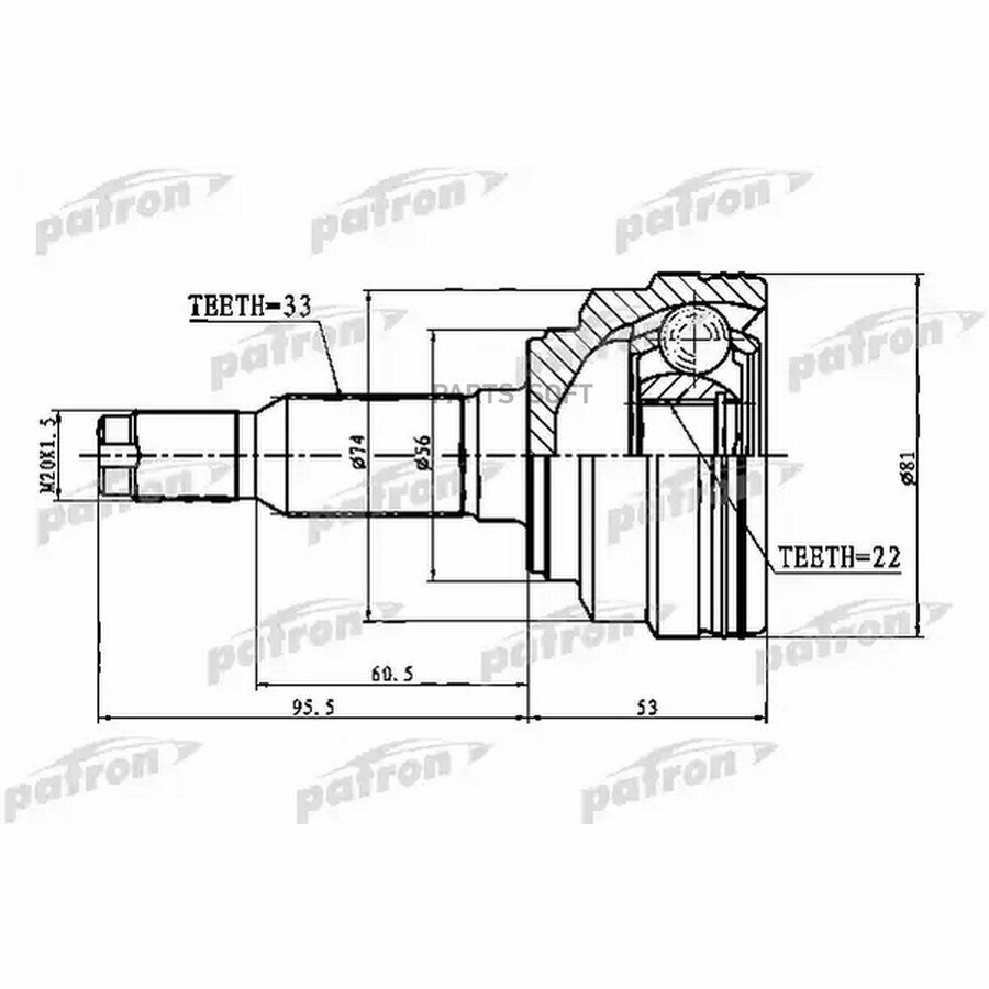 ШРУС наружный 33x52x22 CHEVROLET LACETTI/OPTRA (J200) 03-08 PATRON PCV1776 | цена за 1 шт