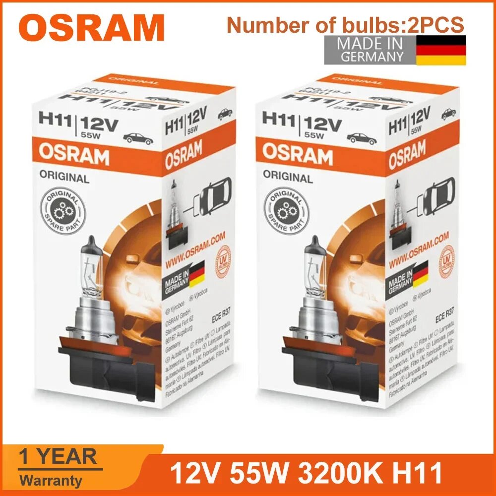 Оригинальные Галогенные Лампы Для Фар OSRAM 2PCS 12V 55W H11