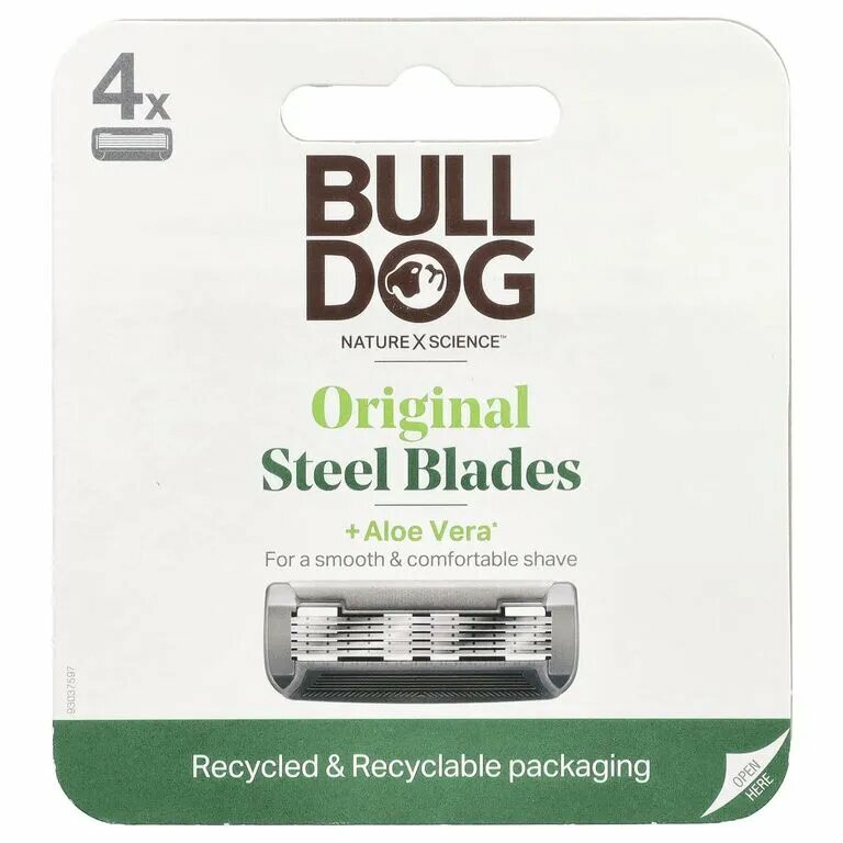 Buldog Skincare, Steel Blades, Сменные кассеты для бритвы с 5 лезвиями для мужчин, с алоэ, 4 штуки