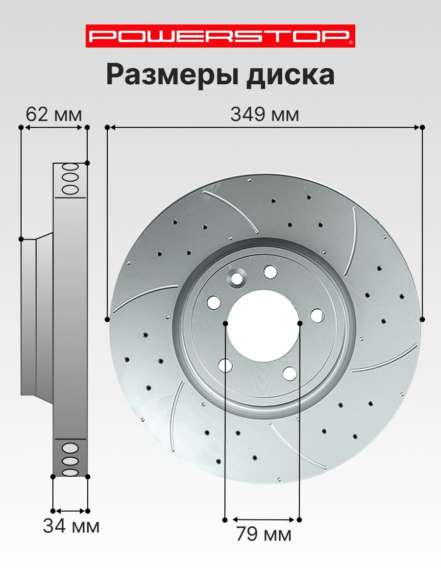 Диски тормозные передние тормозные 2шт с насечками PowerStop Evolution на LAND ROVER