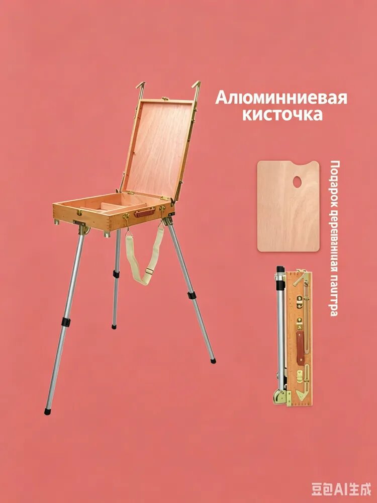 Этюдник деревянный с мольбертом, ящиками для кистей и красок, портативный художественный набор для рисования
