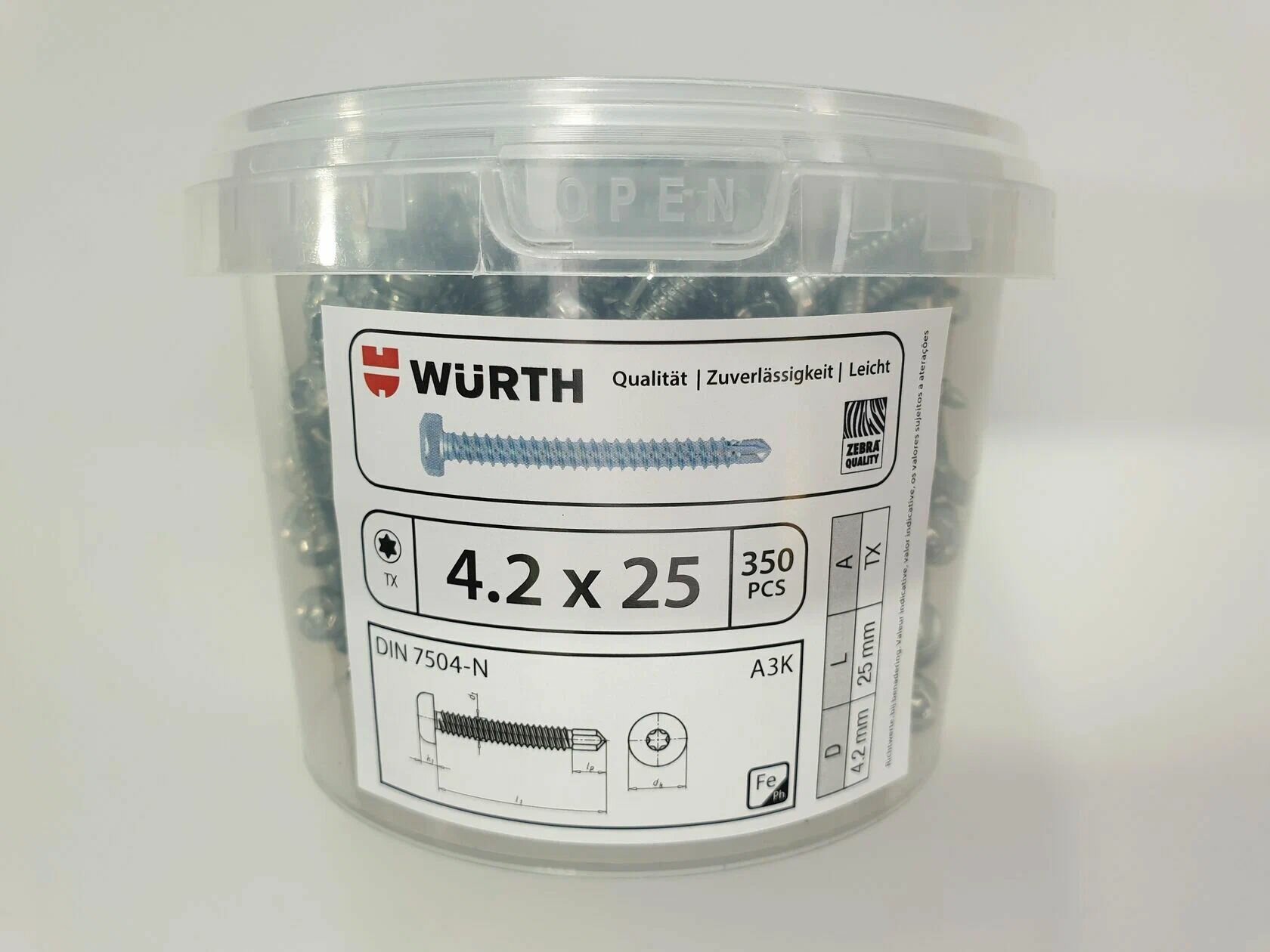 Саморез по металлу DIN 7504-N 4.2x25 (350 pcs) WURTH, Германия