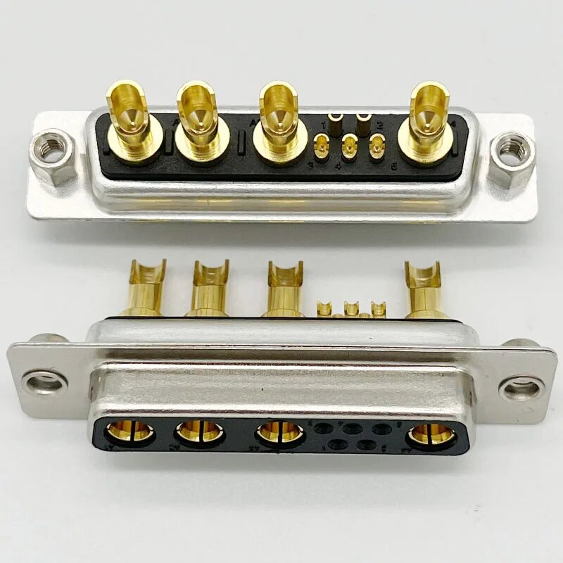 Разъем 9W4 медный позолоченный, Back rivet female, 20A