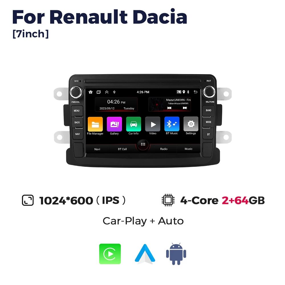 Автомагнитола MEKEDE WIFI 7 дюймов для Dacia Logan, Dokker, Duster, Sandero, Lodgy 2012-2017, Renault Captur, Symbol, с Carpl.