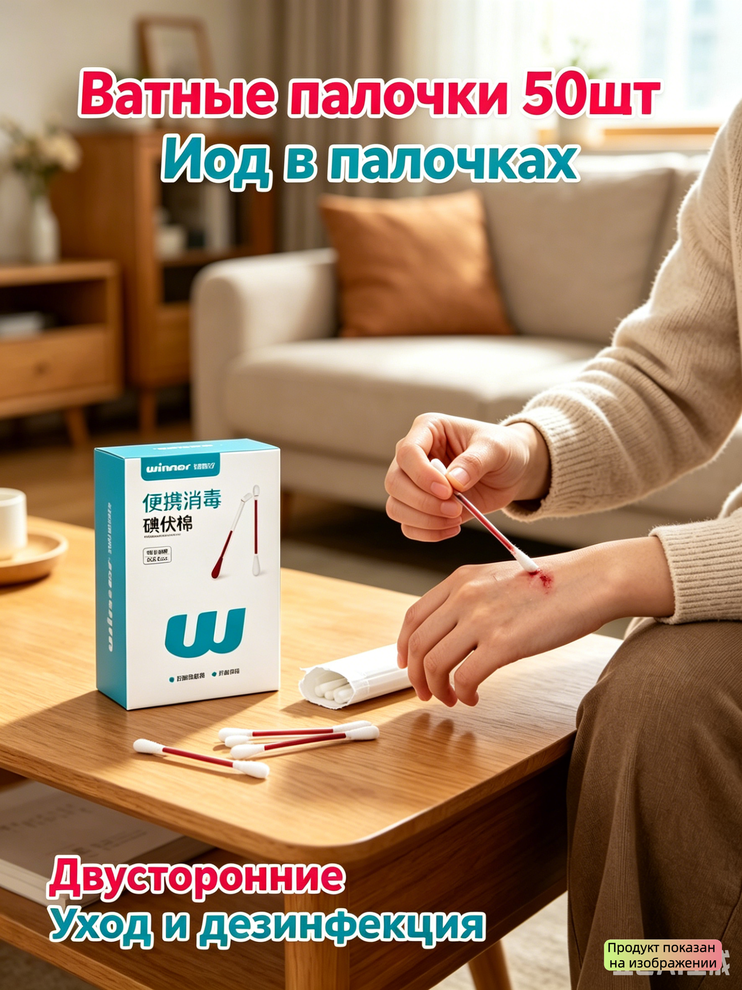 Ватные палочки "Йод в палочках", для детей, 50 шт, в коробке