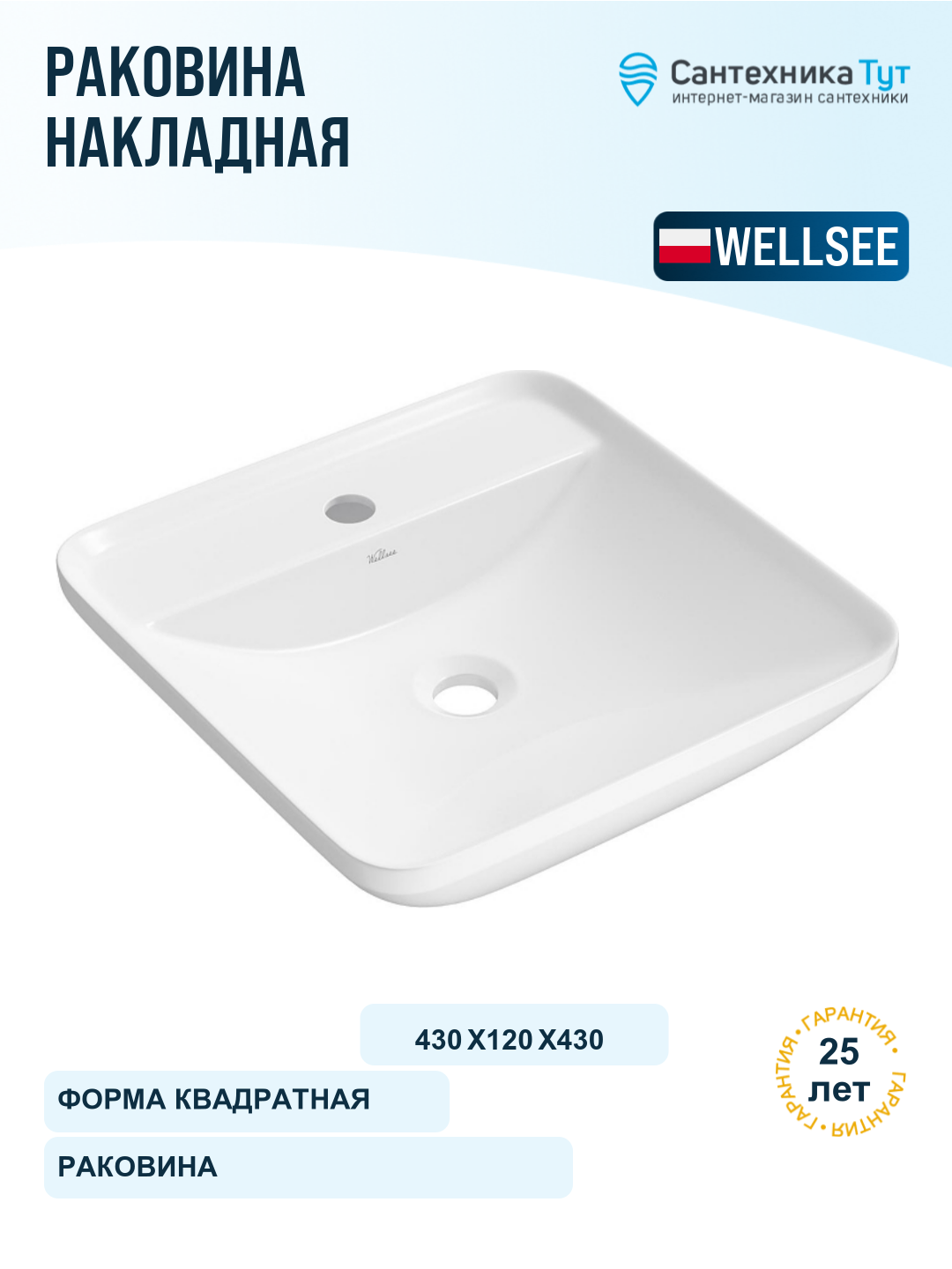 Раковина Wellsee Cute Twin S 43 318301000 цвет Белый глянцевый
