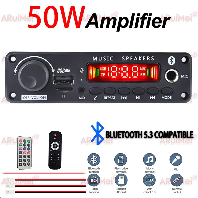 ARuiMei 50W Bluetooth 5.1 стереосистема, Цвет: 1pcs1
