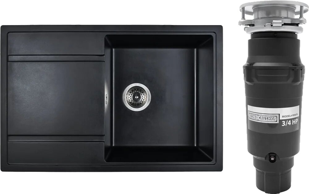 Комплект Мойка Wisent MW780-26 77x50, антрацит, искусственный гранит / Измельчитель Bone Crusher BC 910-SL-Slim Line электрический, нержавеющая сталь