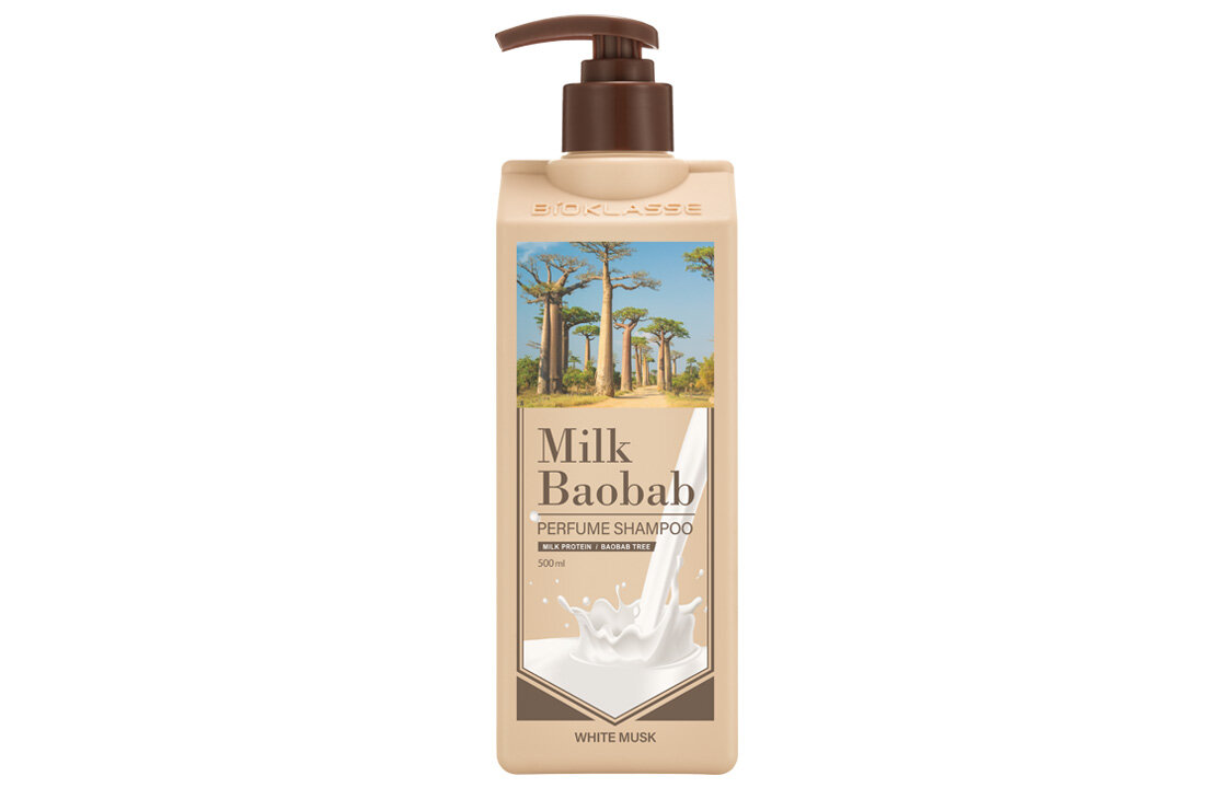 Парфюмированный шампунь унисекс MILK BAOBAB с ароматом молока увлажняющий придающий объем и пышность, 500 мл