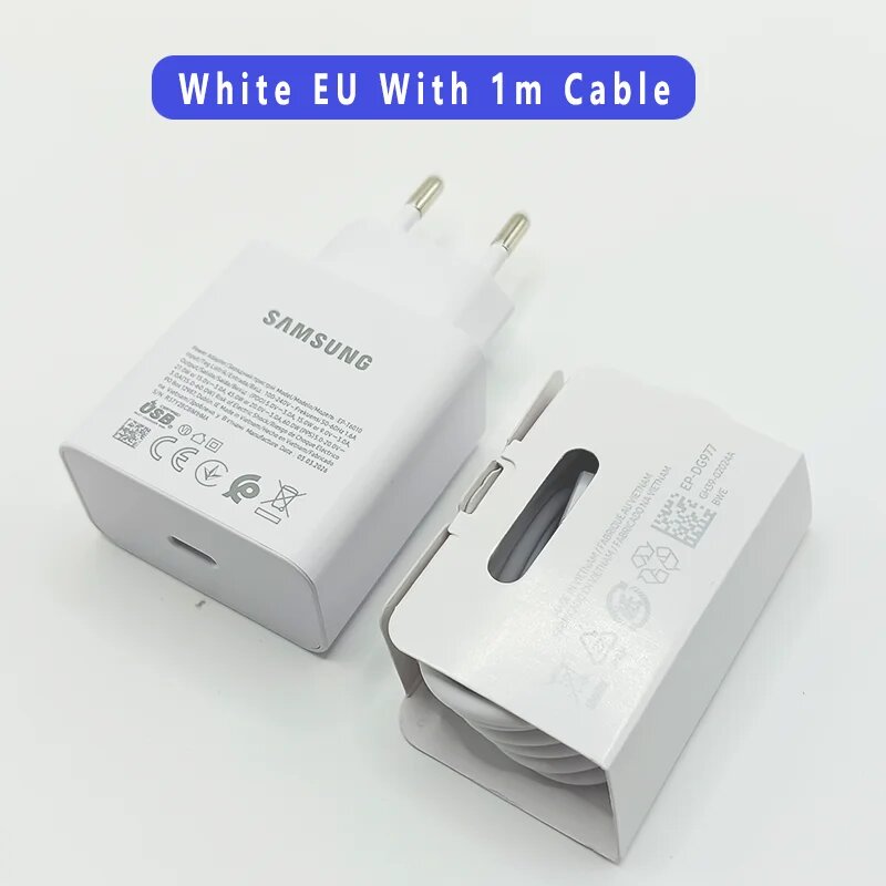 Оригинальное зарядное устройство SAMSUNG 60W PD с вилкой EU для S26 Ultra, Белый, White EU add Cable