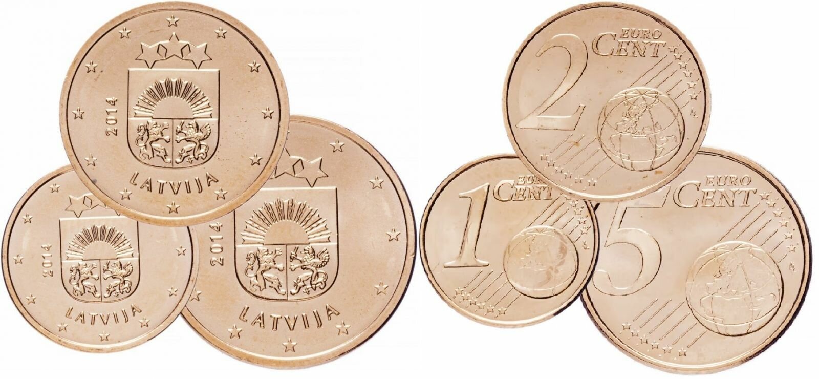 (2014 3 монеты 1 2 3 евроцента) Набор монет Евро Латвия 2014 год "Герб " UNC