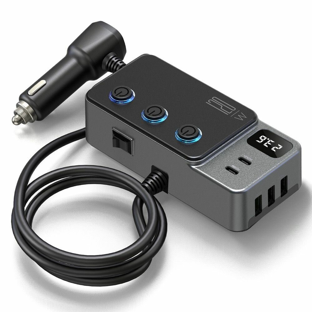 Разветвитель прикуривателя, с USB, PD, 3 разъема, 120Вт, белый