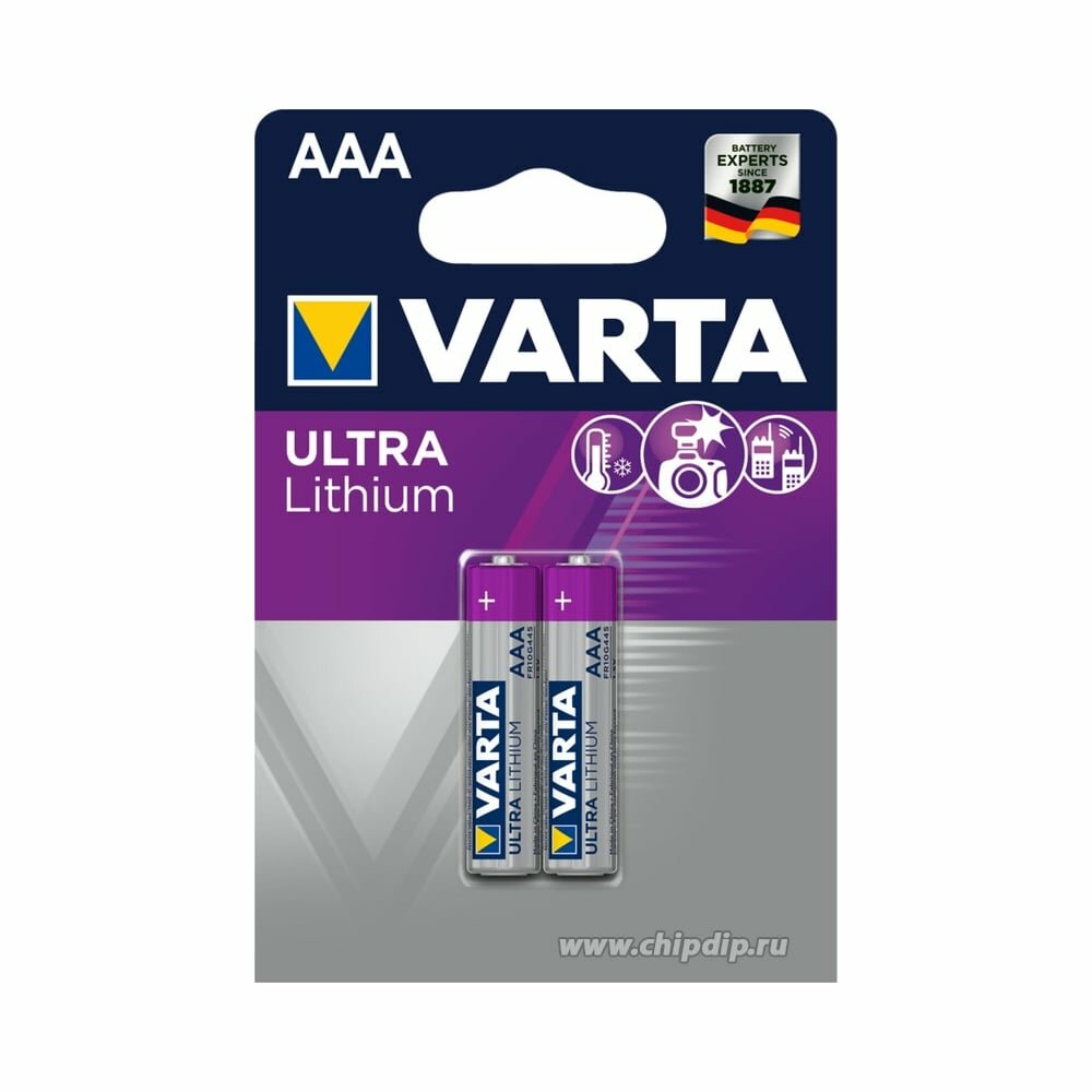 Батарейка Varta ULTRA FR03 AAA BL2 Lithium 1.5V (6103), 2 штуки в упаковке 06103301402