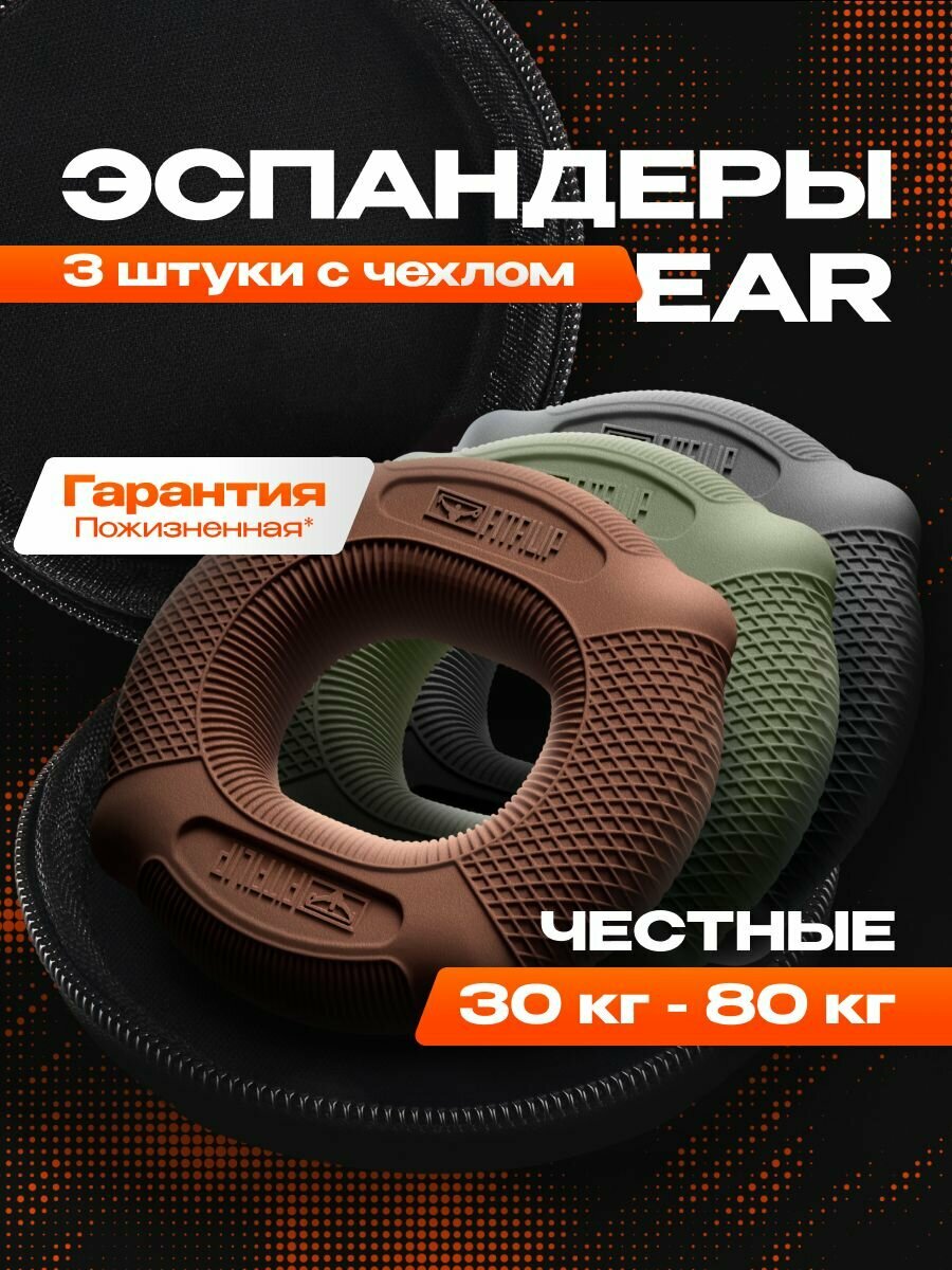 Набор кистевых эспандеров EAR 30-80кг (3 шт), кейс в комплекте
