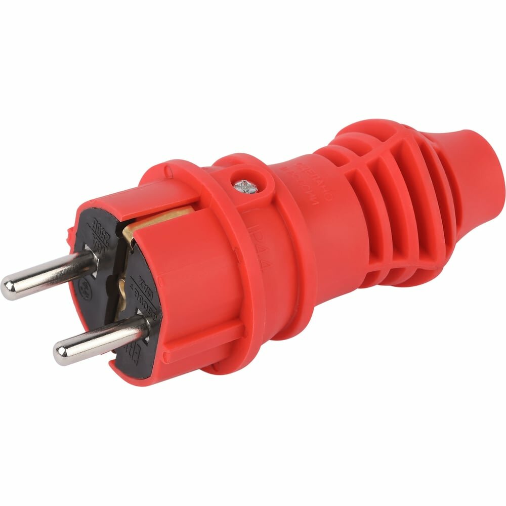 Вилка ЭРА VX13-R-IP44 каучуковая c заземлением 16А IP44 прямая красная Б0069322