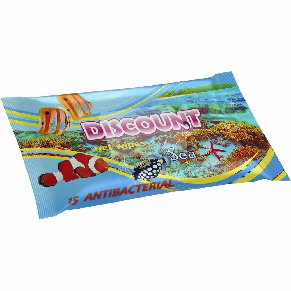 Влажные салфетки Discount 15 шт, с ароматом морской свежести 4657778190066