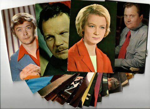 №116 Открытки Артисты и актёры СССР 1970–1980-е г. 25 штук. Цветные, чистые, без повторов