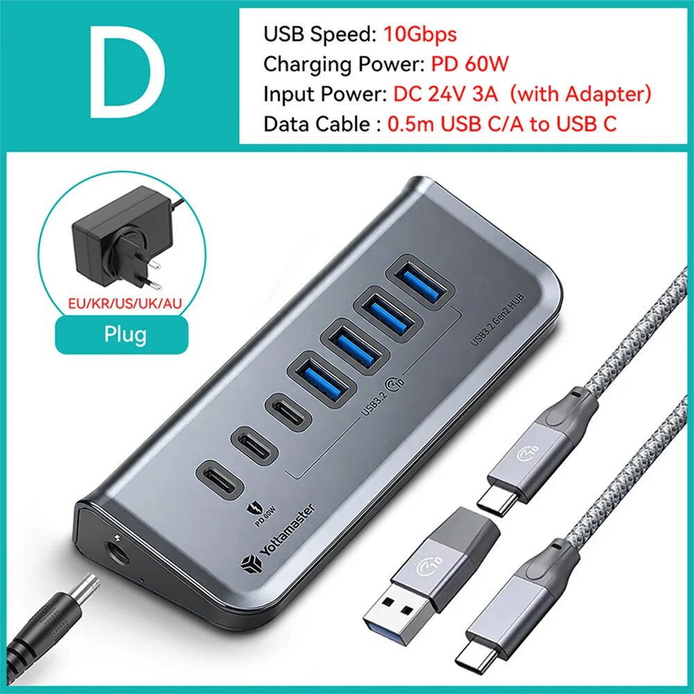 Yottamaster USB3.2 GEN2 USB-C хаб 10Gbps 4 Port