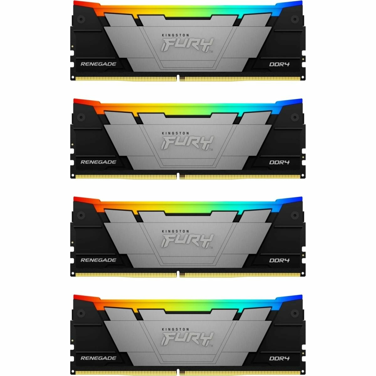 Оперативная память Kingston Fury Renegade, DDR4, 64GB (4x16GB), 3600MHz, CL16, DIMM, с радиатором, RGB, серебристый/черный