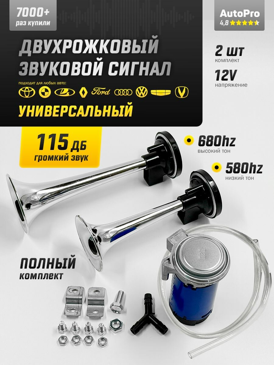 Сигнал звуковой воздушный 2-х рожковый хром ST1014C 12В 115dB М5 - м5 арт. ДМ340698