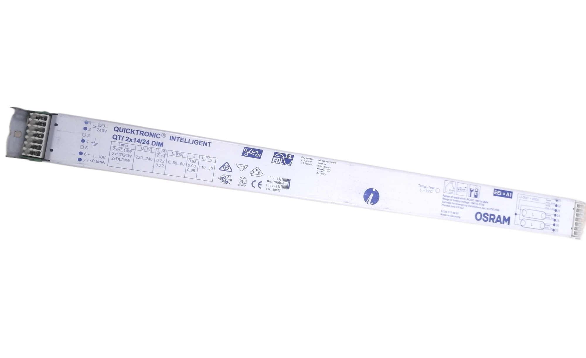 Электронный пускорегулирующий аппарат OSRAM QTi 2x14/24 DIM диммируемый, металлический корпус, IP20