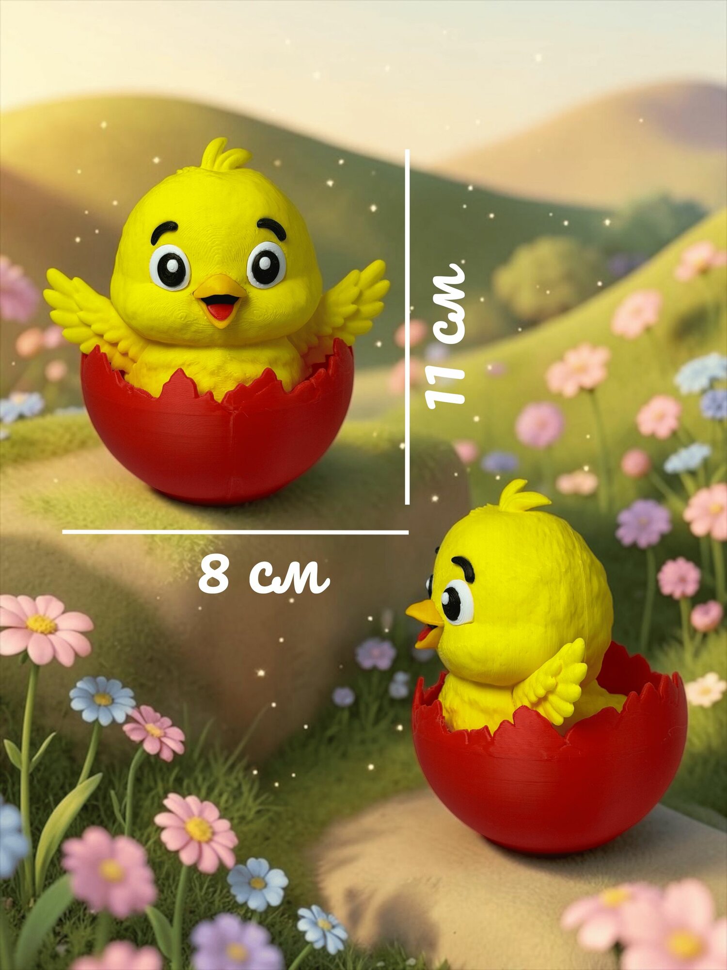 3D-фигурка "Цыпленок", пластик, высота 11 см, шарнирные соединения, на подставке — фото 1