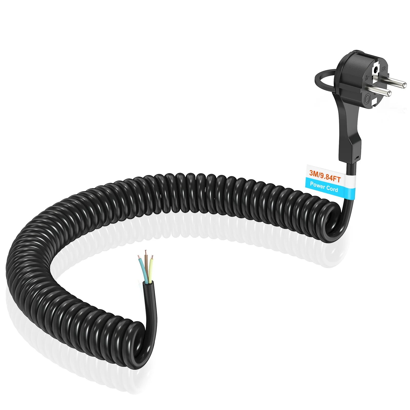 Эластичный спиральный удлинитель Schuko 3/5/7/10 м 3m black