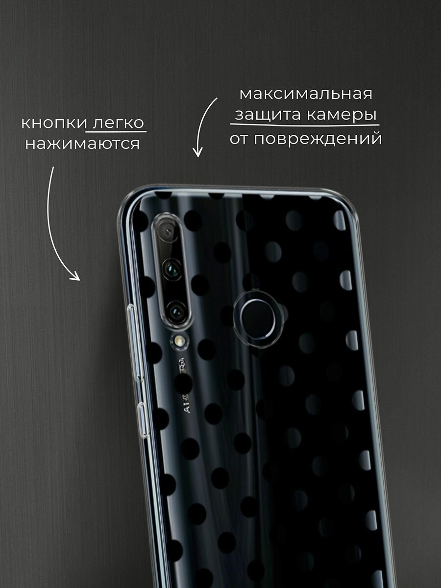 Чехол на Honor 10i/20 Lite 2019/20e/Huawei P Smart Plus 2019 / Хонор 10i с принтом Черный и белый горошек, прозрачный — фото 1