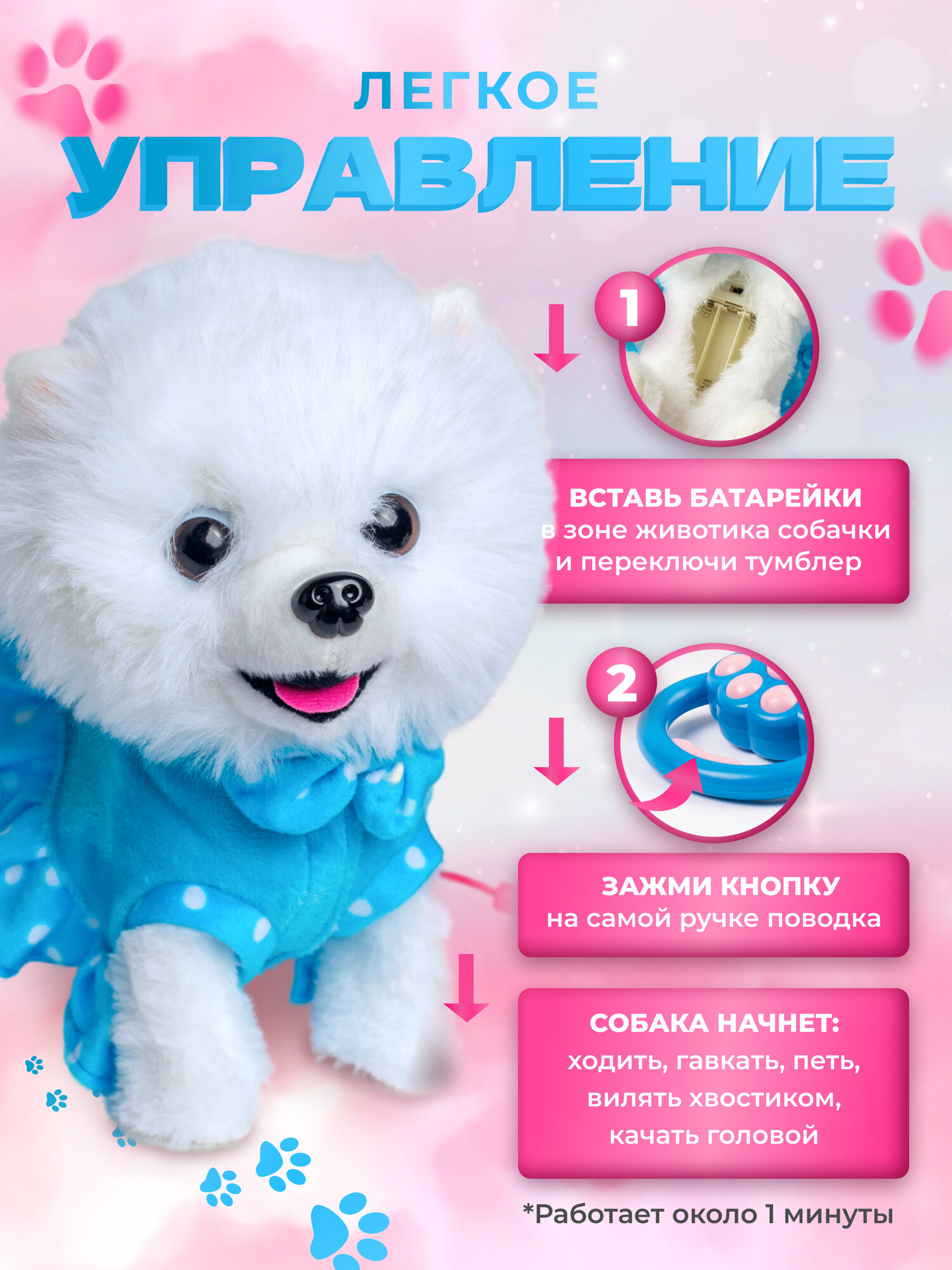Интерактивная игрушка "Собачка на поводке", в подарочной упаковке, с пультом управления