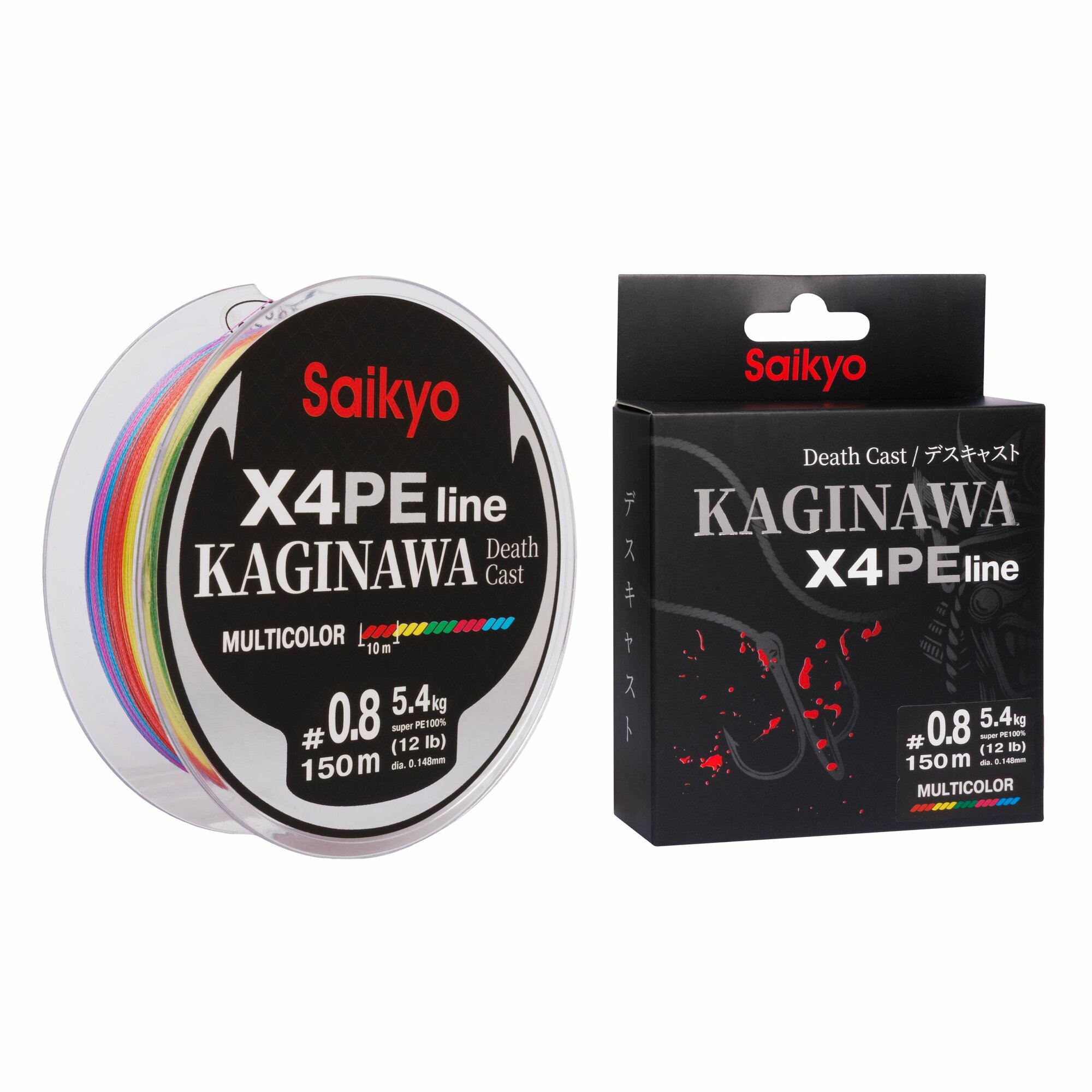 Шнур Saikyo KAGINAWA X4PE 150m, мультиколор #0,8 (0,148mm), 5,4kg