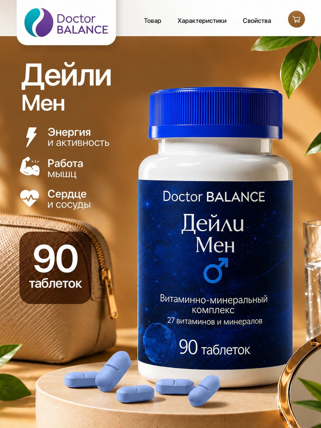 БАД к пище "Витаминно-минеральный комплекс для мужчин Дейли Мен" - 90 таблеток / уп - Doctor Balance